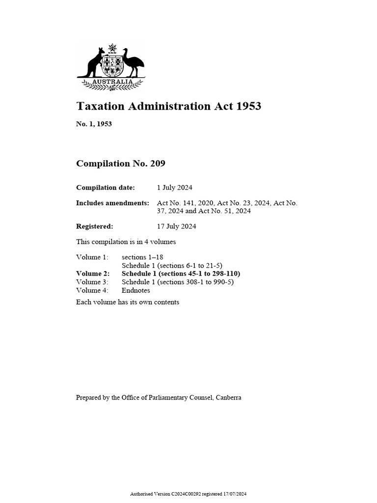 Taxation Administration Act 1953 Compilation | PDF | Taxes | Economies
