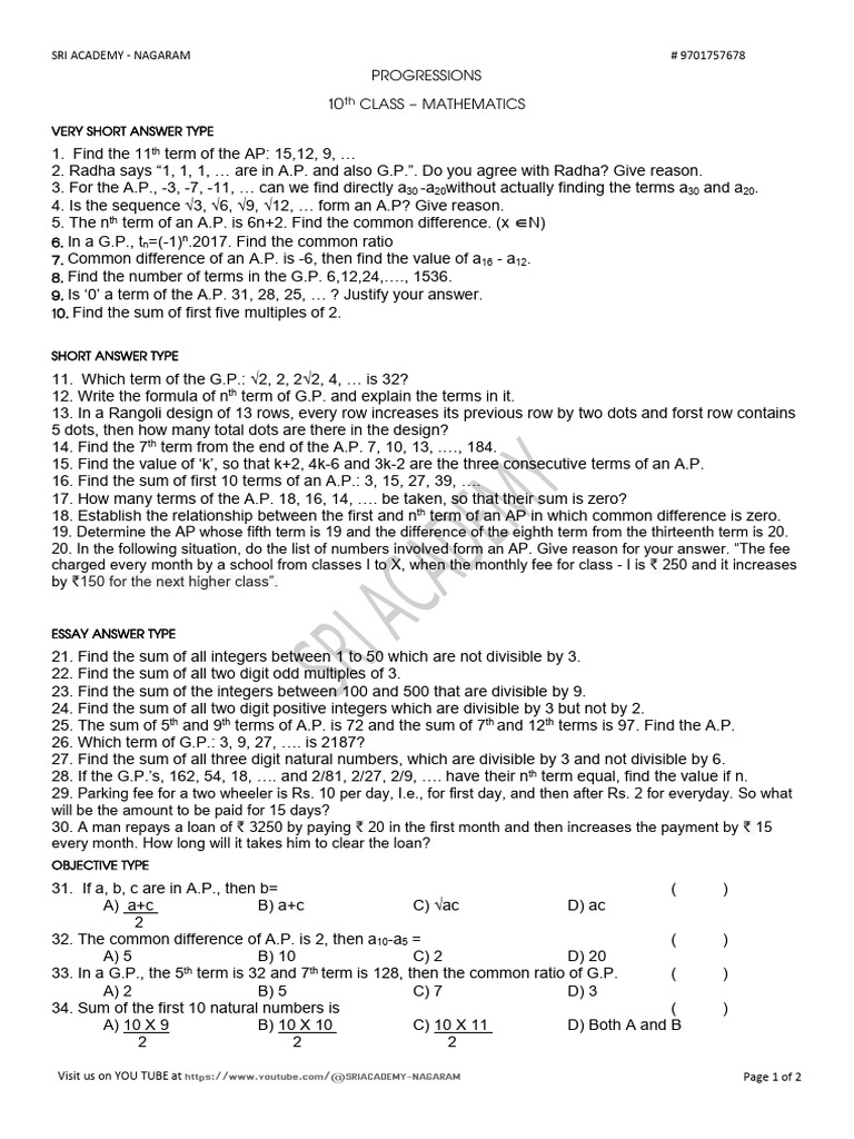 Progressions | PDF | Number Theory | Elementary Mathematics