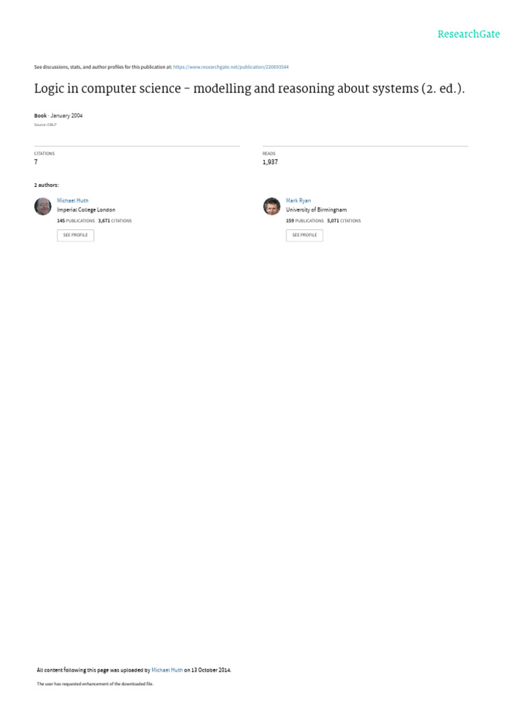 Logic In Computer Science Modelling And Reasonin Pdf Boolean