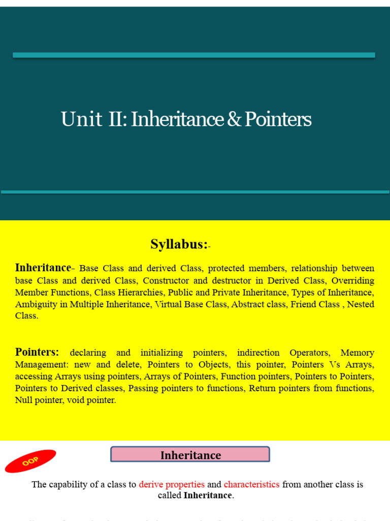 Unit II - Inheritance & Pointers Final | PDF | Class (Computer Programming) | Inheritance ...