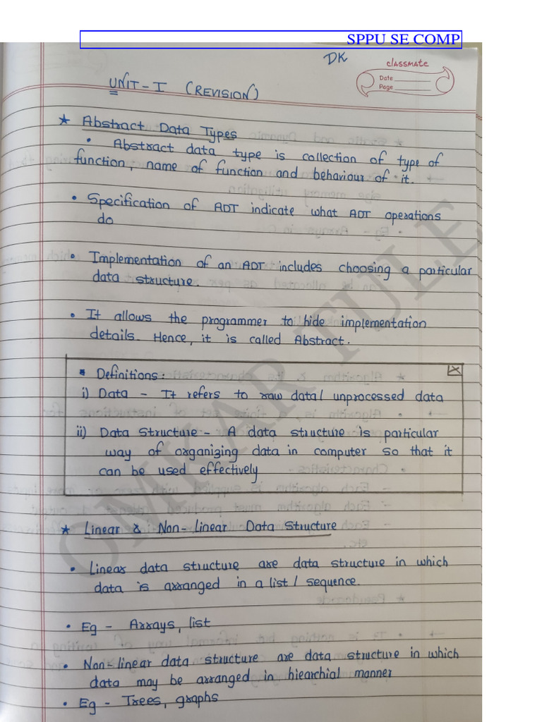 FDS Unit 1&2 Insem Notes | PDF | Computing | Computer Science