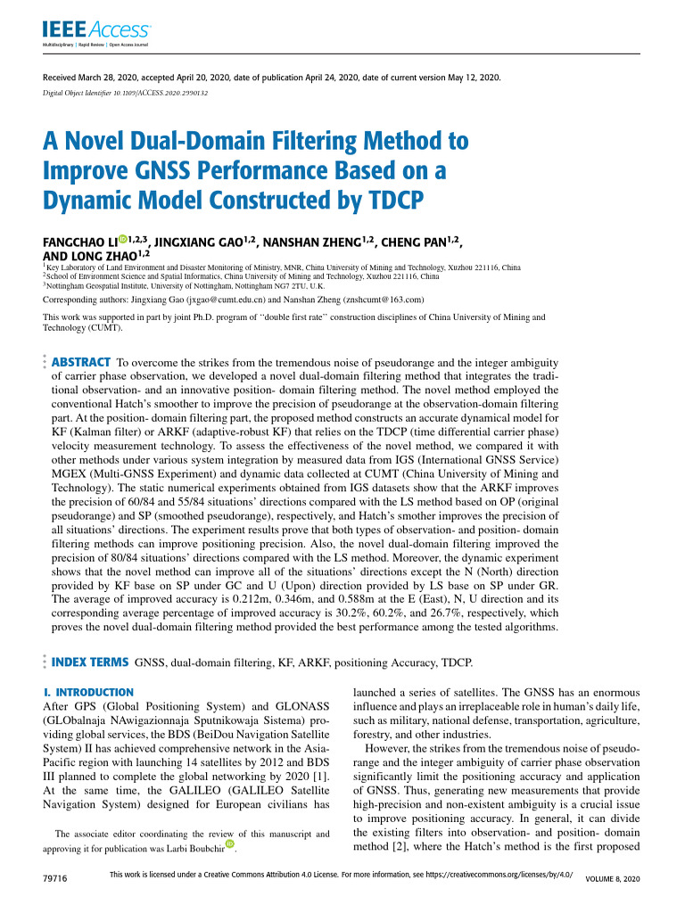 A Novel Dual-Domain Filtering Method To Improve GNSS Performance Based On A Dynamic Model ...