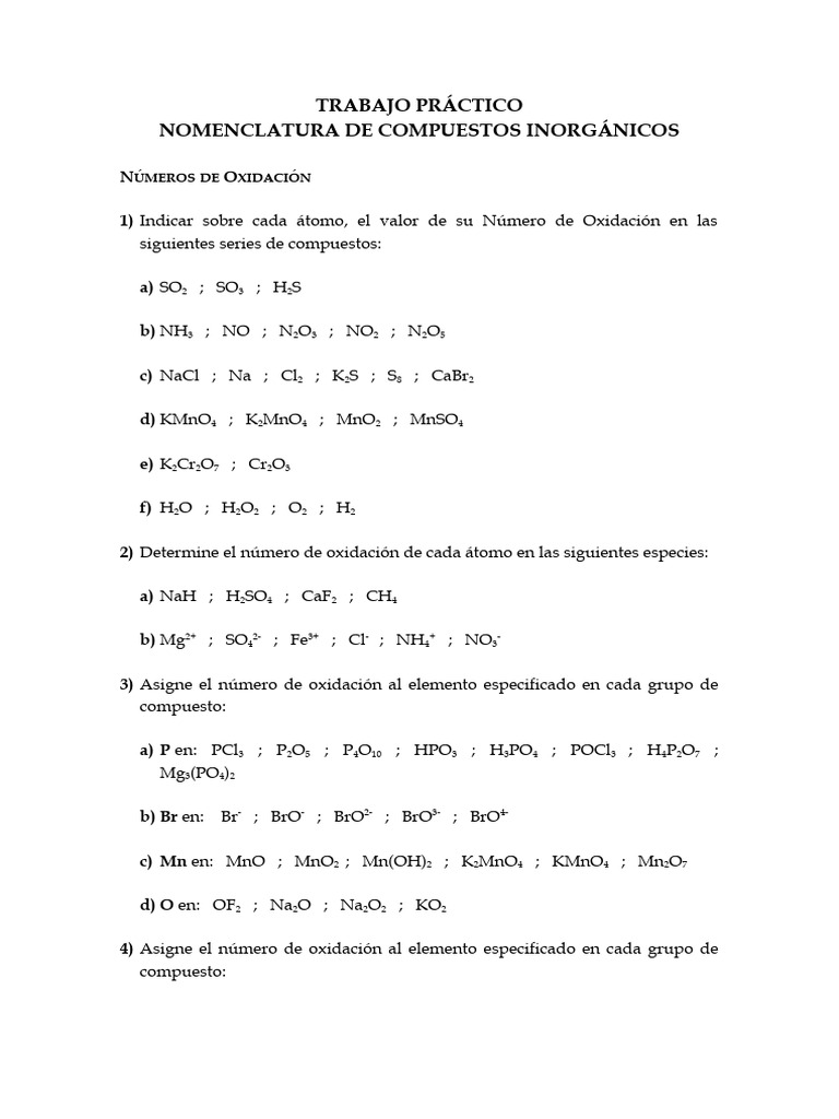 TP Nomenclatura de Compuestos Inorgánicos (1) | PDF | Ácido | Óxido