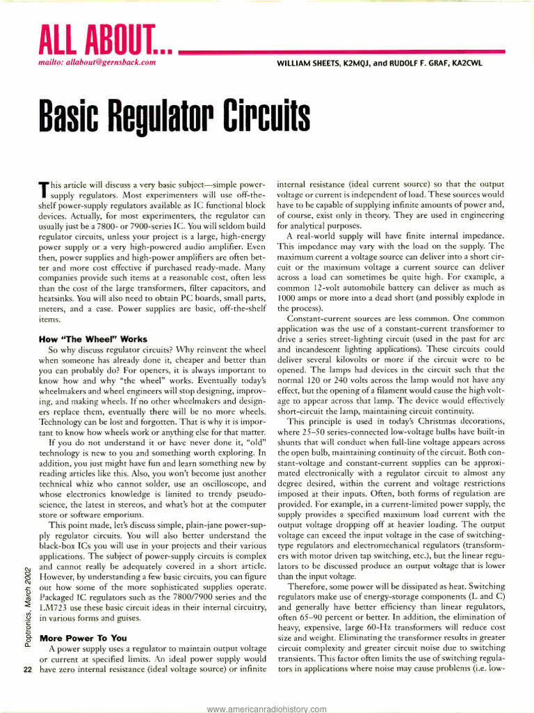 Basic Regulator Circuits | PDF | Amplifier | Power Supply