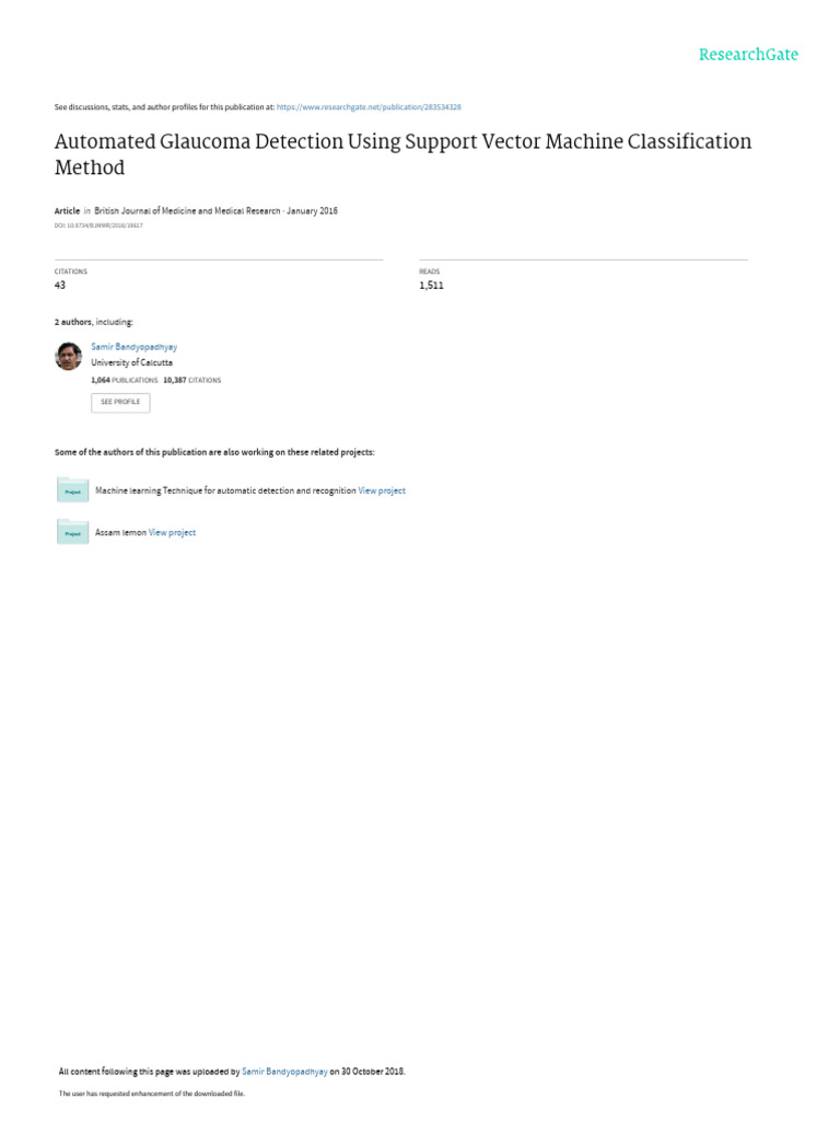 Automated Glaucoma Detection Using Support Vector Machine Classification Method Pdf