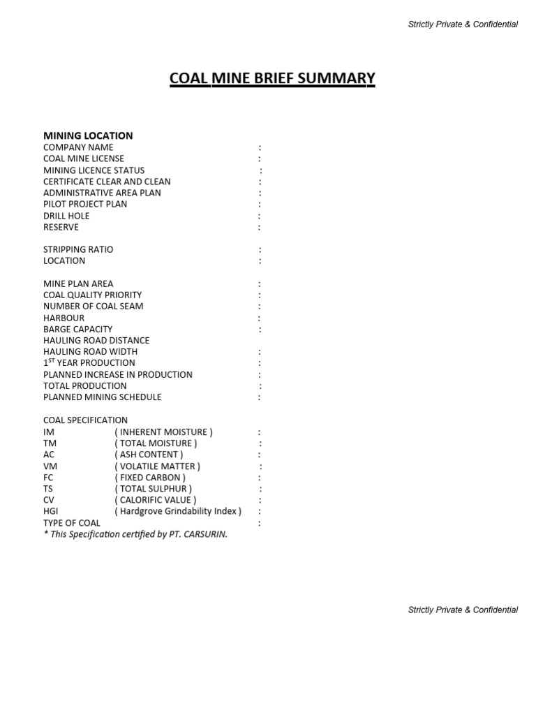 Mine Brief Summary TBK | PDF | Coal | Coal Mining