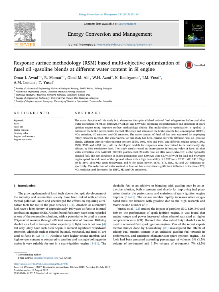 Response Surface Methodology (RSM) Based Multi Objective Optimization ... Response Surface Methodology (RSM) Based Multi Objective Optimization ...
