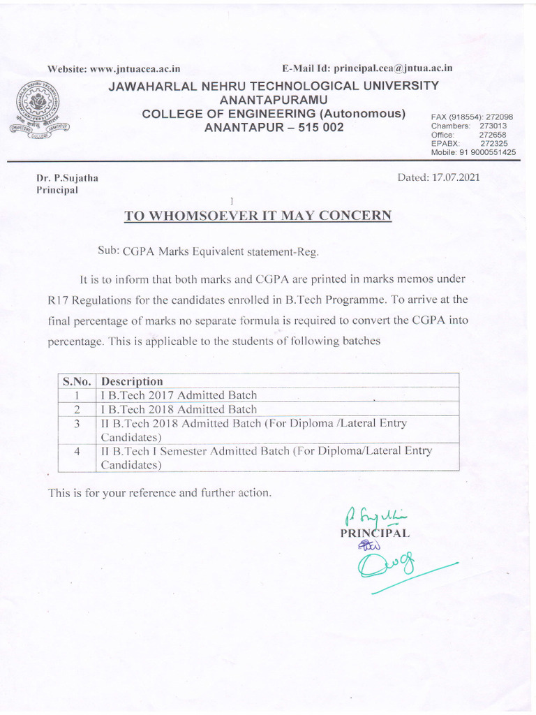 CGPA Marks Conversion Statement | PDF