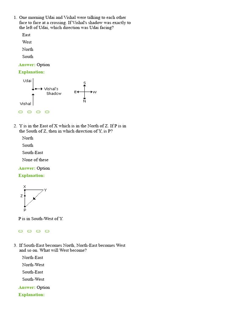 Direction Sense Test - Verbal Reasoning Questions and Answers | PDF ...