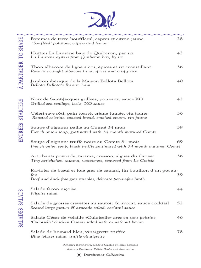 Le Dalí Menu À La Carte | PDF | Nourritures | Cuisine