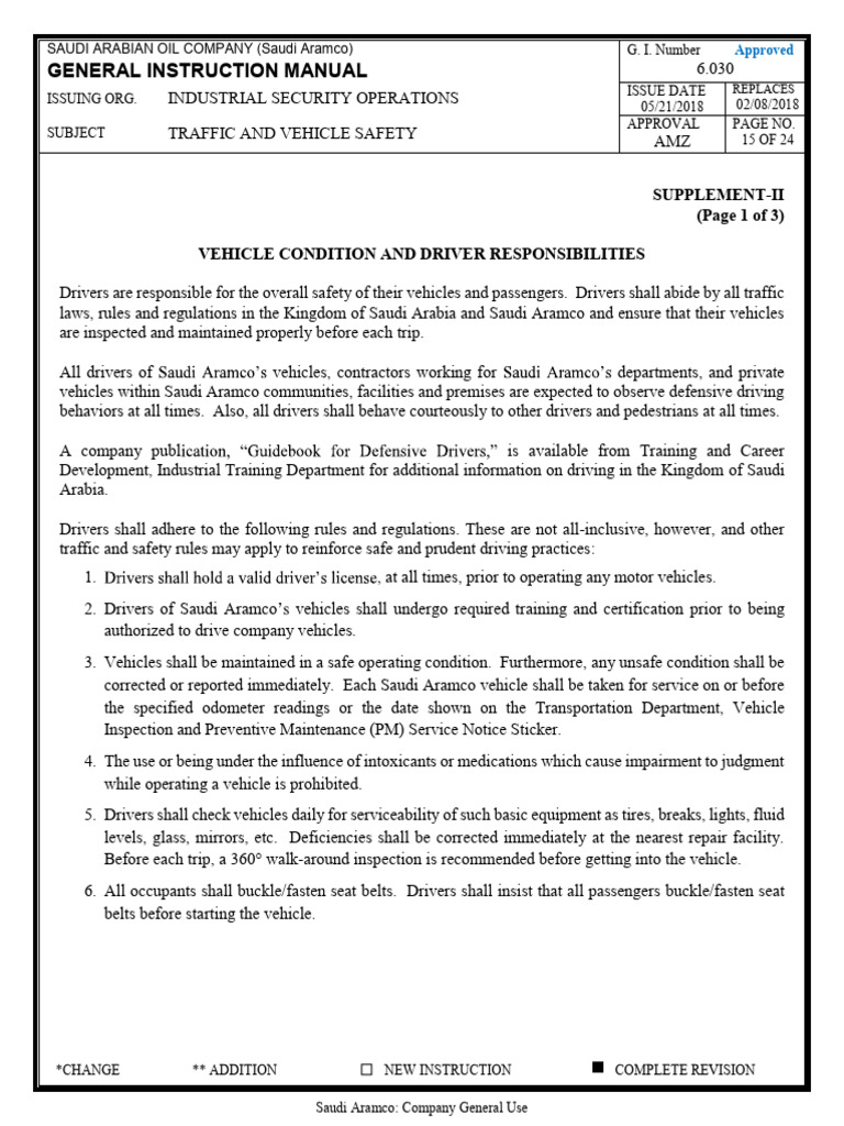 G.I 6.030 Traffic Vehicle Safety 2018-Supplements | PDF | Traffic ...