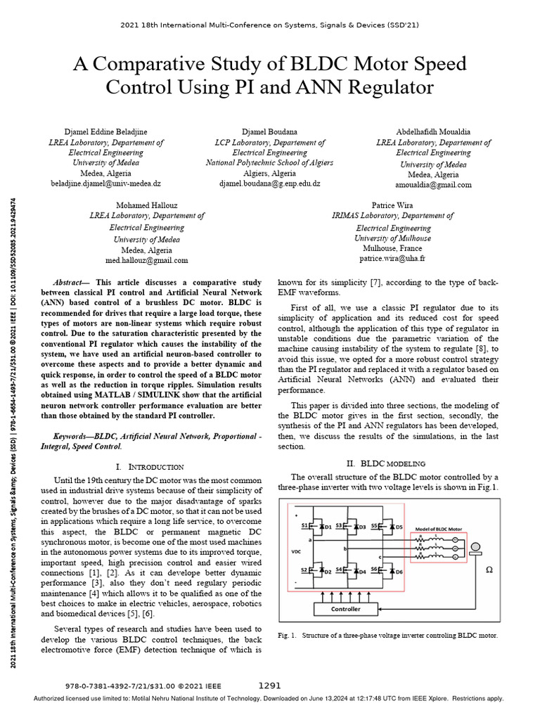 A Comparative Study of BLDC Motor Speed Control Using PI and ANN Regulator | PDF | Control ...