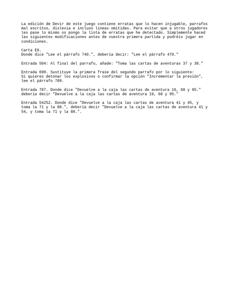 Correcciones Erratas Juego Devir | PDF | Hogar, jardinería y bricolaje
