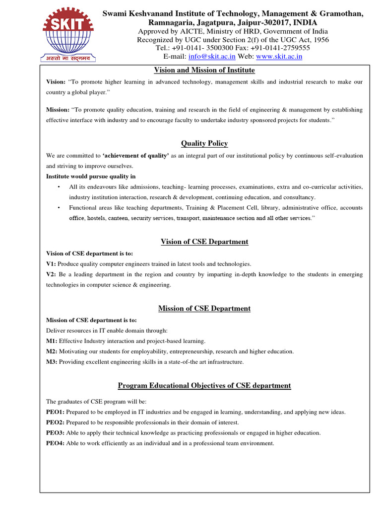 Updated PO PSO - CS Department | PDF | Engineering | Knowledge