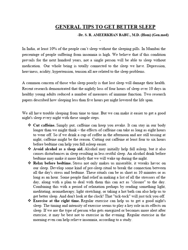 General Tips To Get Better Sleep | PDF | Sleep | Insomnia