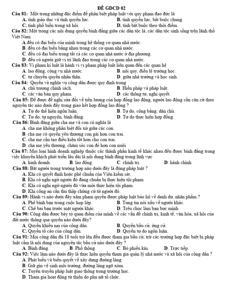 Đề GDCD 02 | PDF