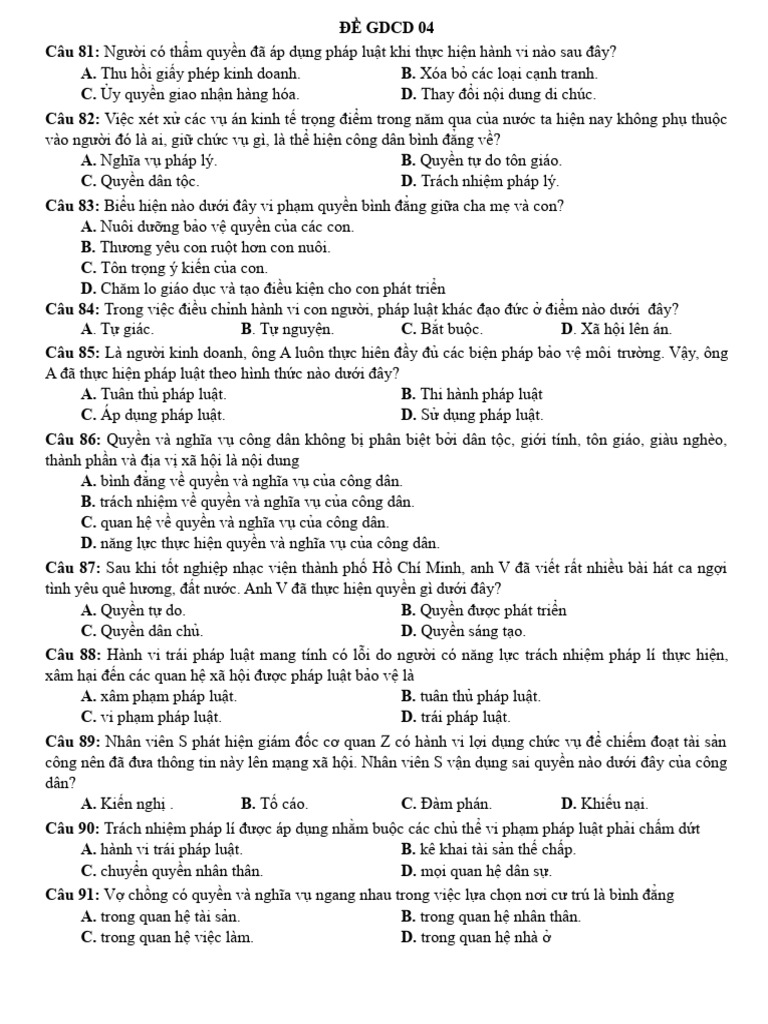 Đề GDCD 04 | PDF