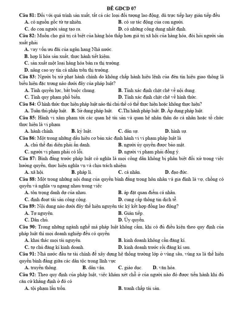 Đề GDCD 07 | PDF