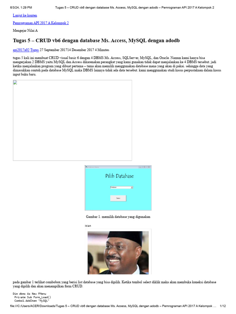 Tugas 5 Crud Vb6 Dengan Database Ms Access Mysql Dengan Adodb Pemrograman Api 2017 A