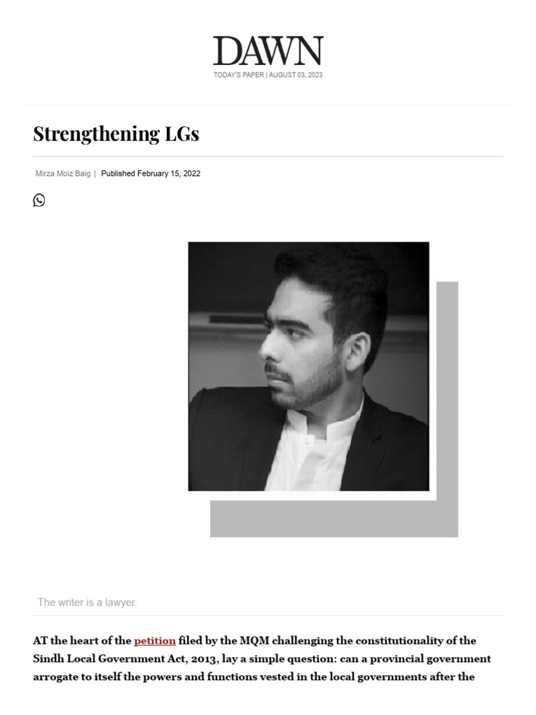 Strengthening LGs - Newspaper - DAWN - COM Mirza Moiz | PDF ...