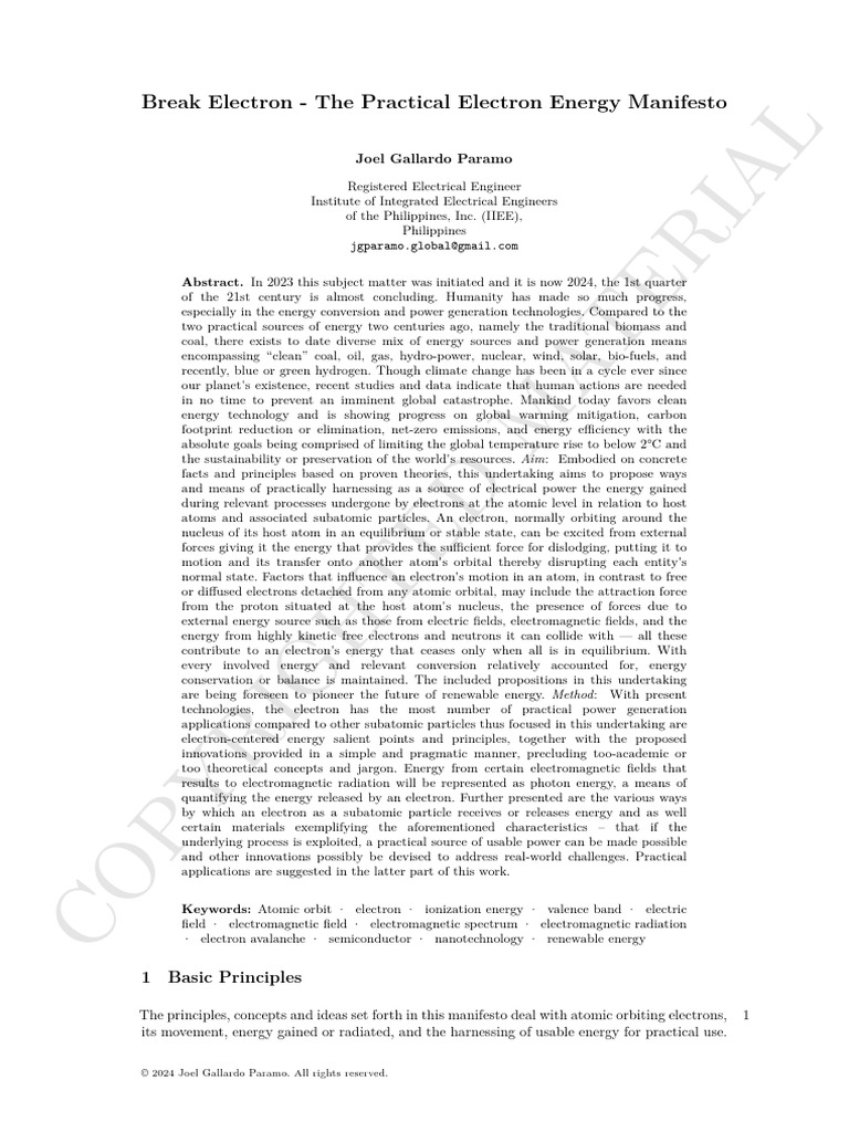 Break Electron - The Practical Electron Energy Manifesto (Full Paper ...