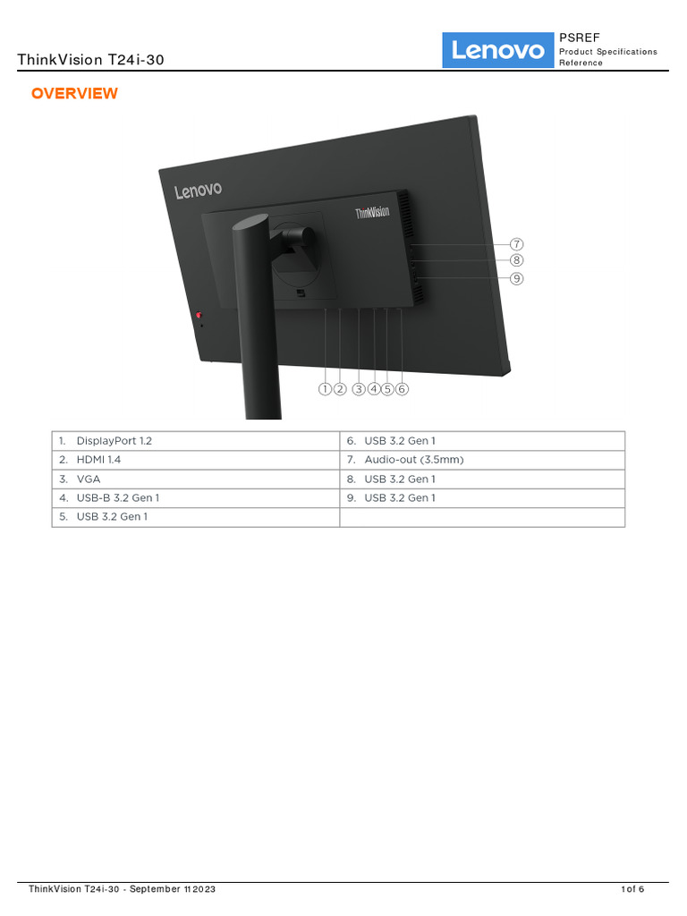 ThinkVision T24i 30 Spec | PDF | Usb | Pixel