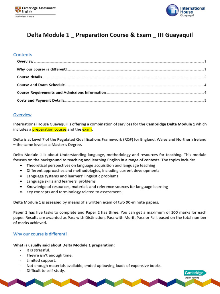 Delta Module 1 Course and Exam Overview IH Guayaquil 1 | PDF | Learning | Cognitive Science