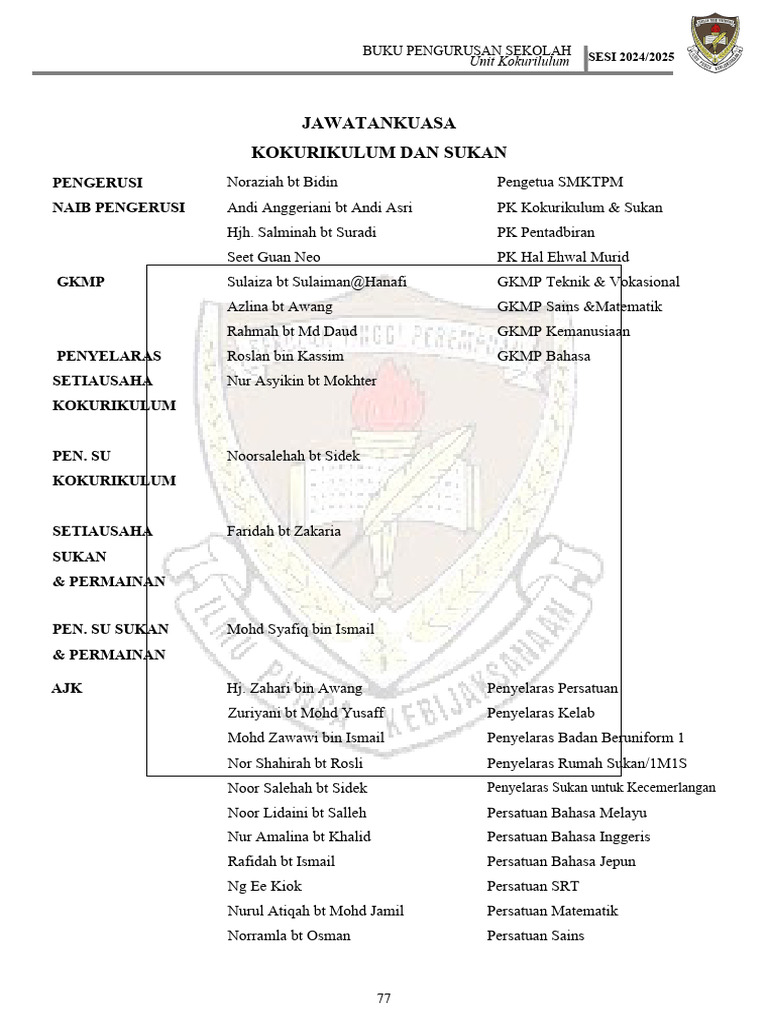 11.jawatankuasa Kokurikulum 2023 Terkini | PDF