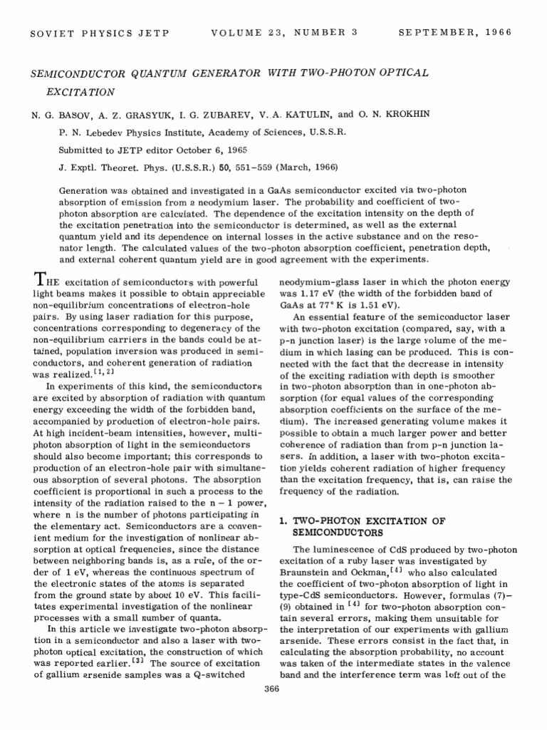 Semiconductor Quantum Generator With Two-Photon Optical Excitation ...