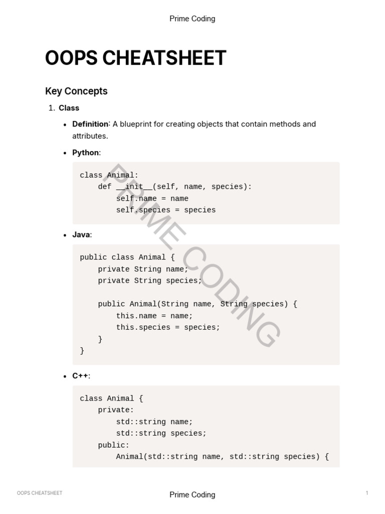 Oops Cheatsheet Prime Coding 1 Pdf Class Computer Programming Method Computer