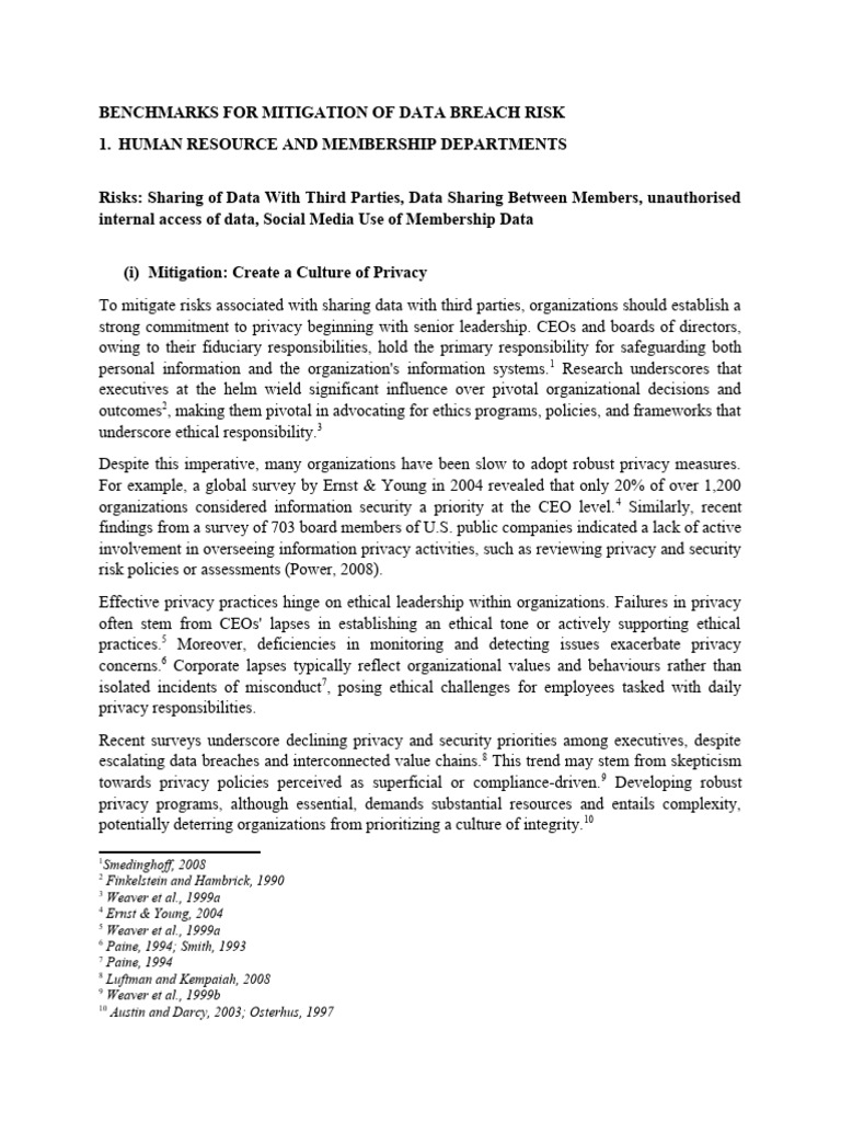 Benchmarks For Mitigation of Data Breach Risks | PDF | Information Security | Business