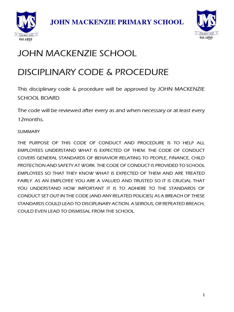 School Disciplinary Code Guide | PDF | Gift | Employment