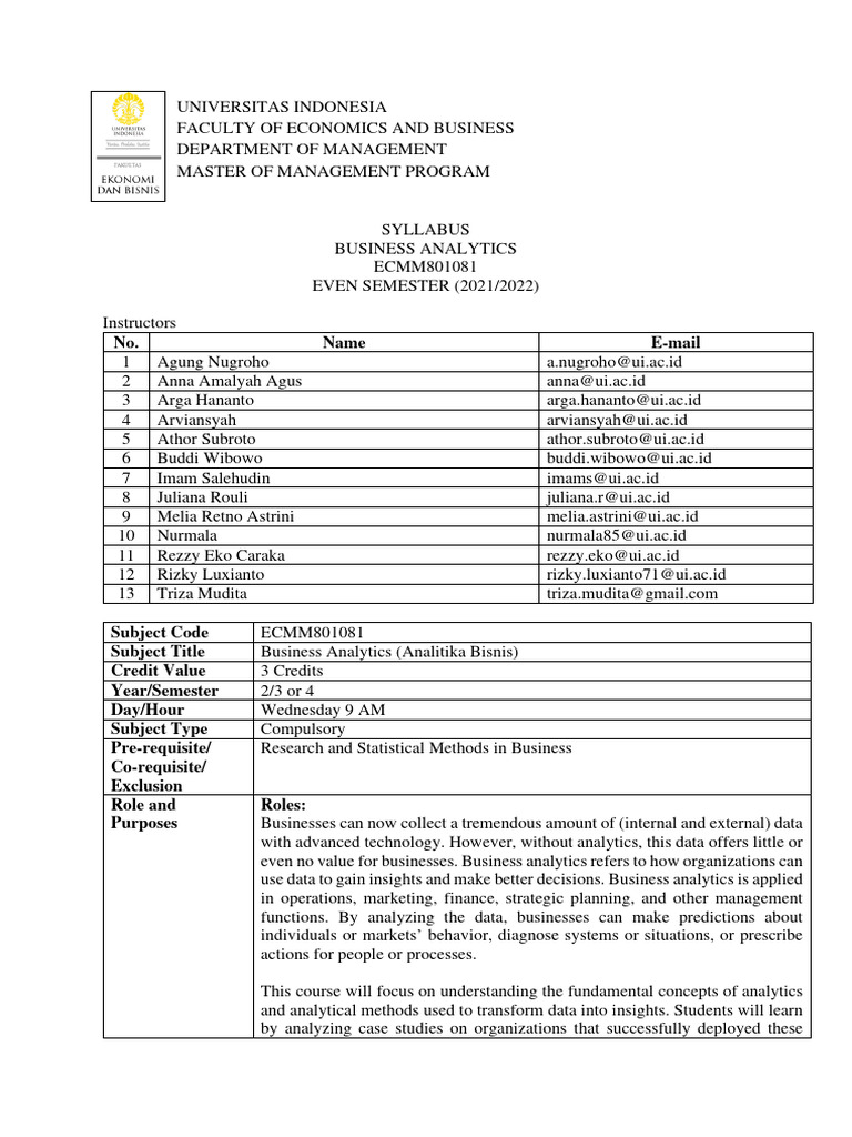 Silabus Analitika Bisnis | PDF | Analytics | Data Analysis