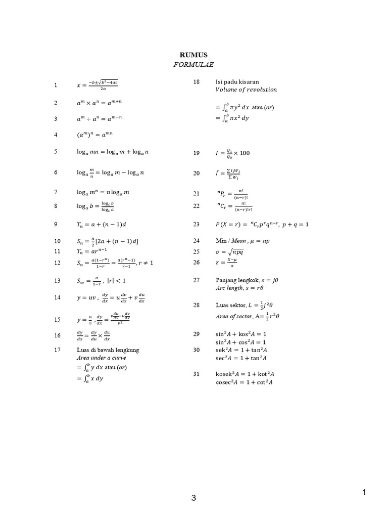 Essential Mathematical Formulas Guide | PDF