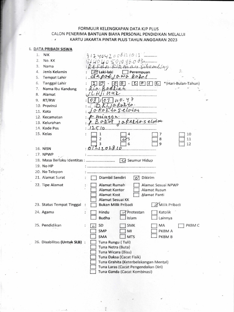 Formulir KJP-Refan Kelas 5 | PDF