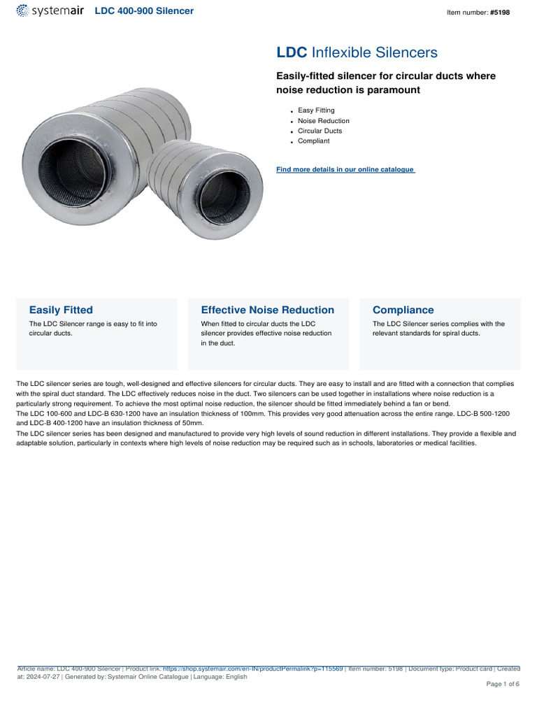 Systemair LDC 400-900 Silencer | PDF | Duct (Flow) | Hearing