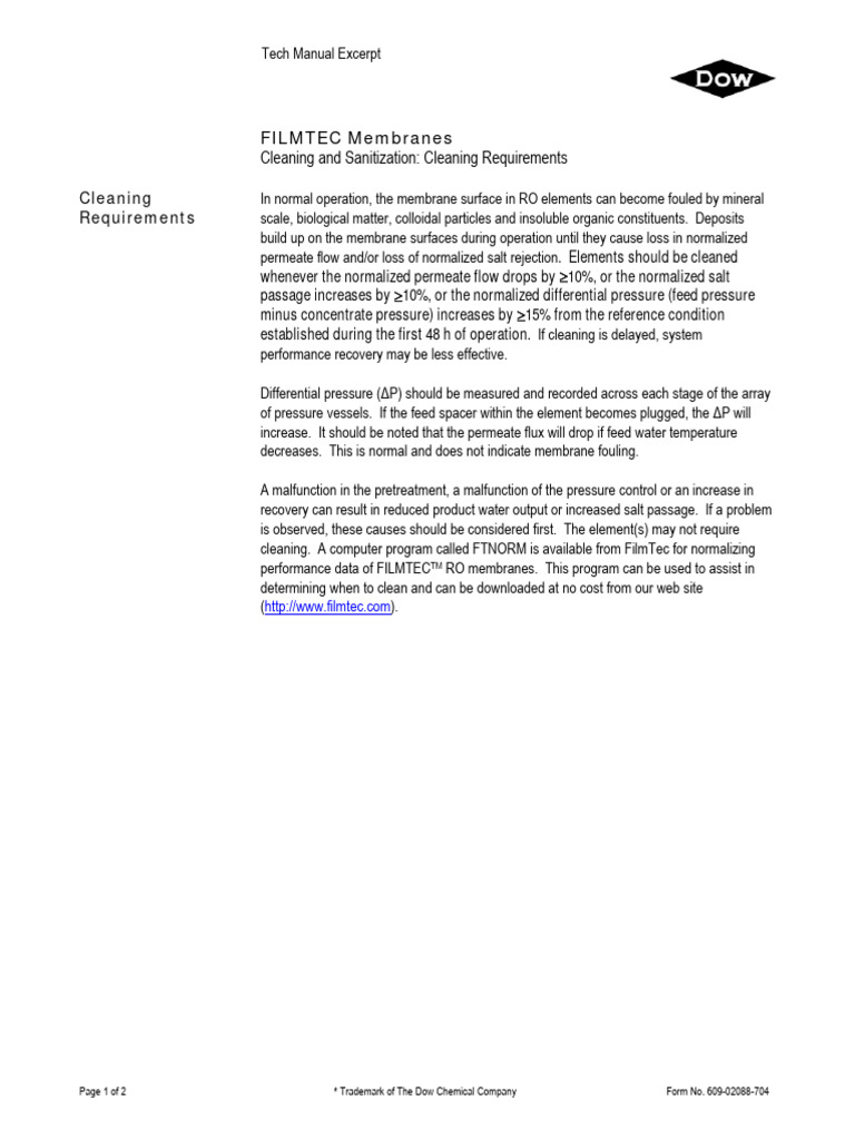 Cleaning Requirements | PDF | Membrane | Chemistry
