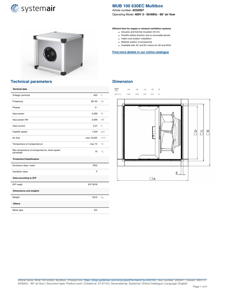 Systemair MUB 100 630EC Multibox | PDF | Relay | Decibel