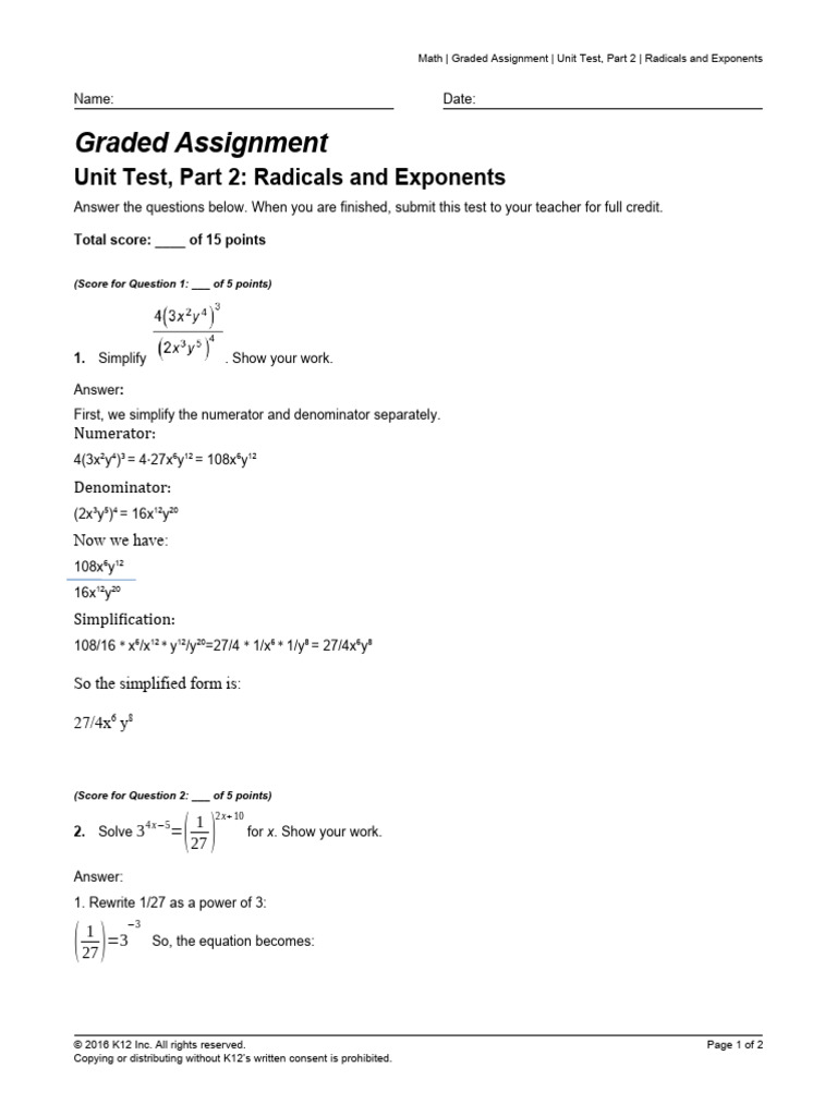 Radicals and Exponents Unit Test | PDF | Interest | Mathematics