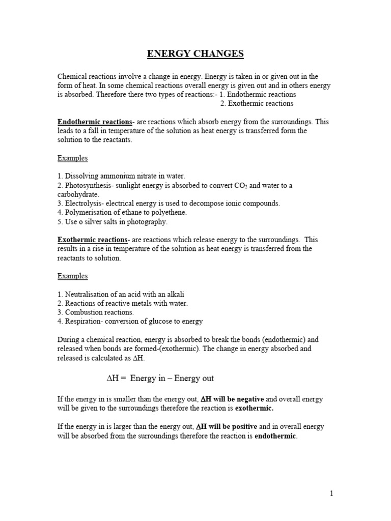 ENERGY CHANGES - Notes - PURE | PDF | Chemical Reactions | Water