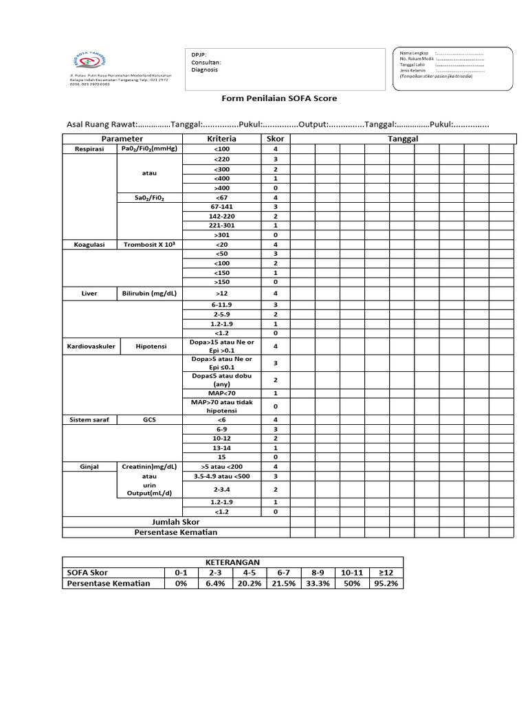Form Penilaian SOFA Score | PDF