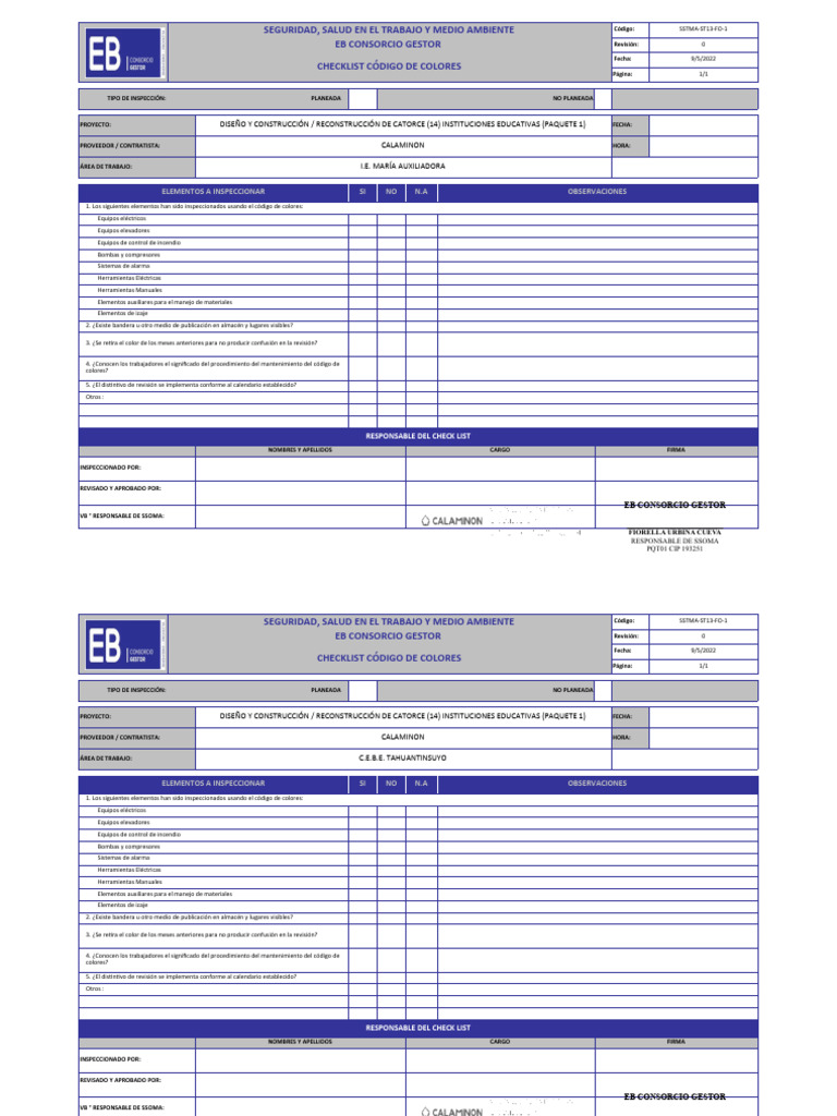 SSTMA-ST13-FO-1 Checklist Código de Colores | PDF
