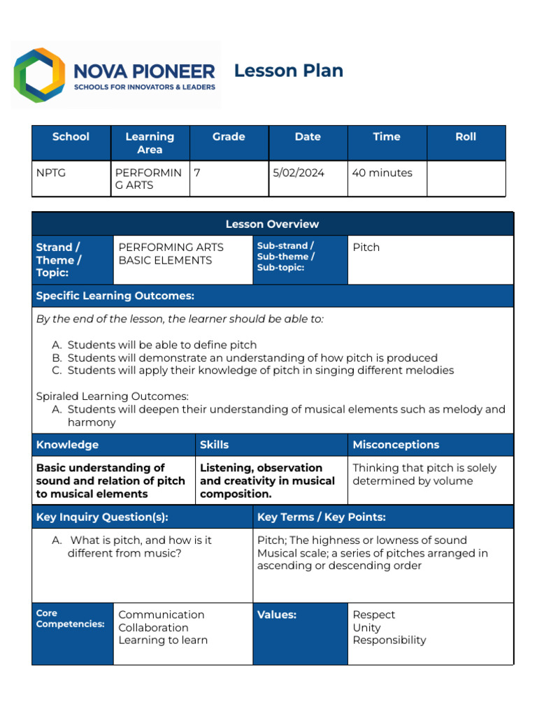 Performing Arts Lesson Plan | PDF | Learning | Lesson Plan