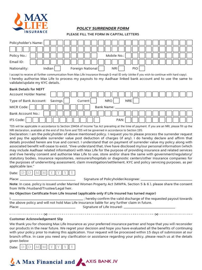 Surrender Form | PDF | Identity Document | Insurance