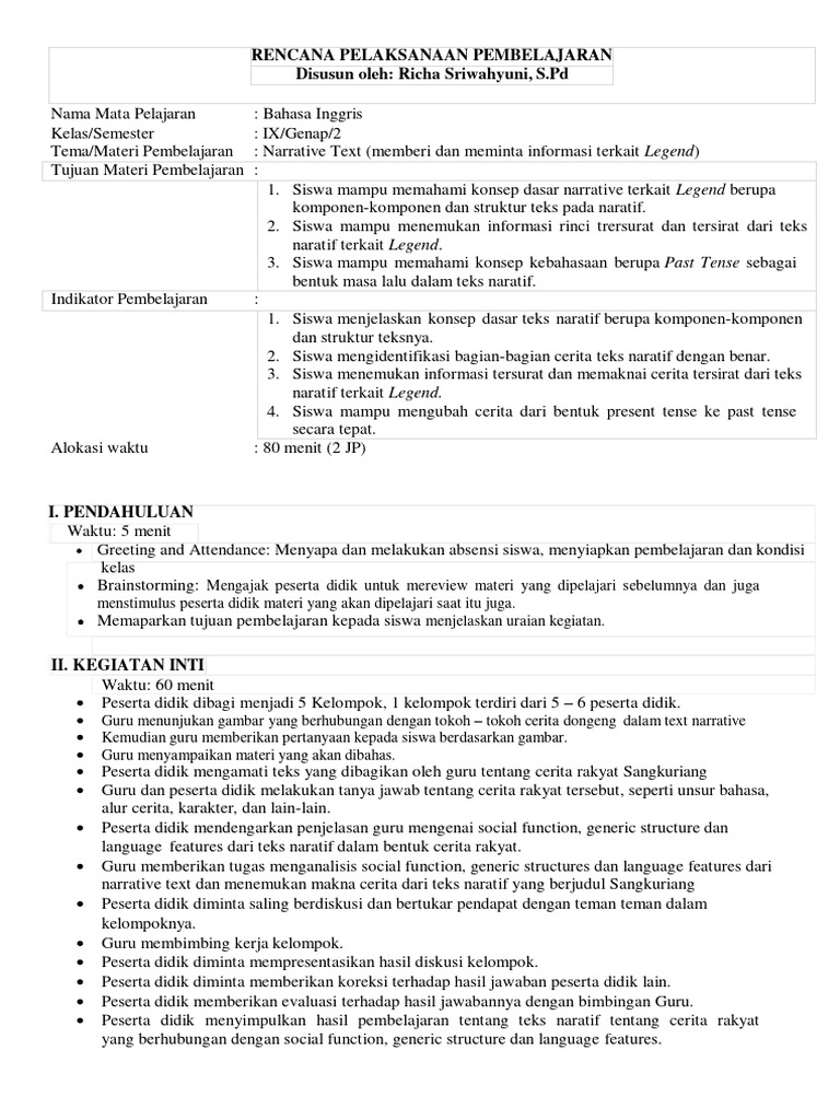 RPP Narrative Text | PDF | Mythology | Legends