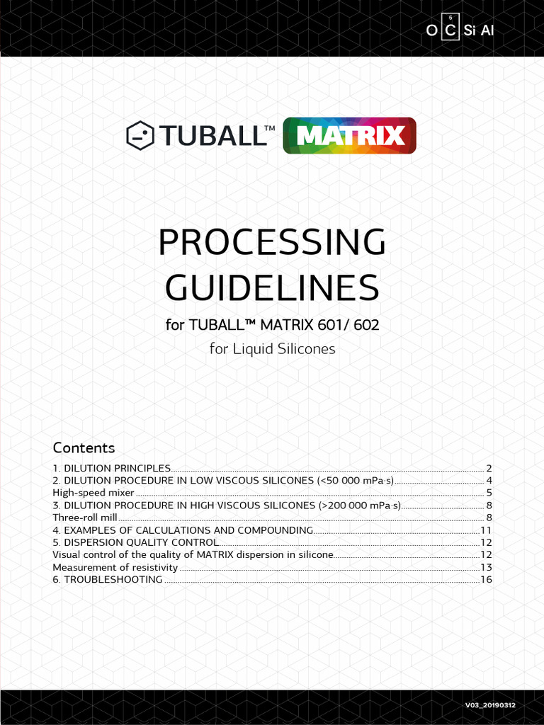 Processing Guidelines Tuball Matrix 601 602 Eng | PDF | Viscosity | Electrical Resistivity And ...