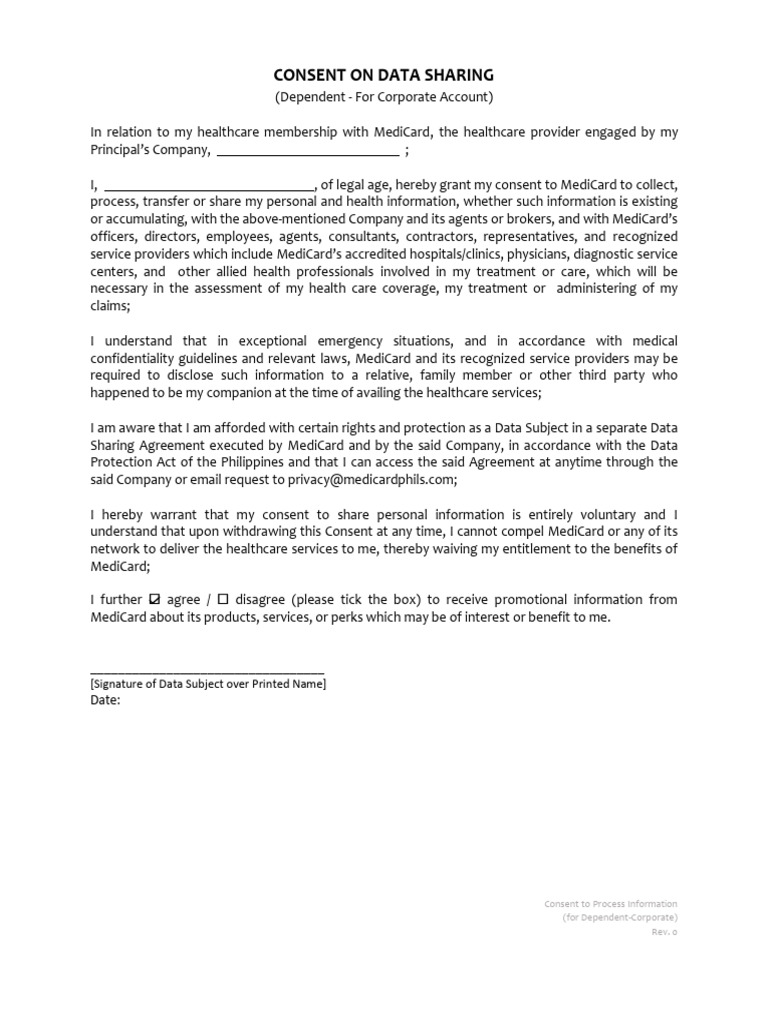 Consent Form for Data Sharing with MediCard | PDF | Informed Consent ...
