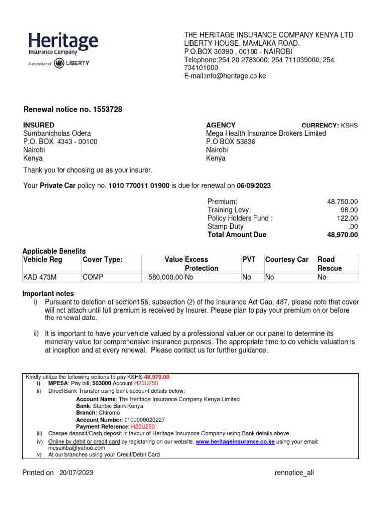 Car Insurance Renewal Notice | PDF | Insurance | Banks