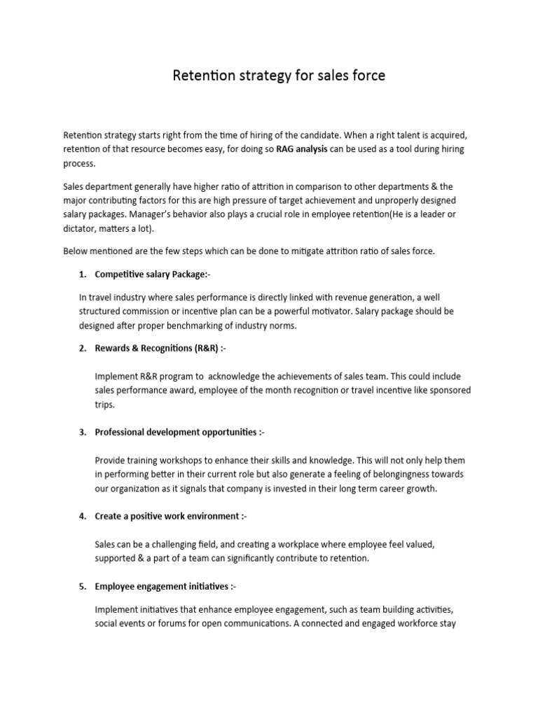 Retention Strategy For Sales Force | PDF | Employee Retention ...