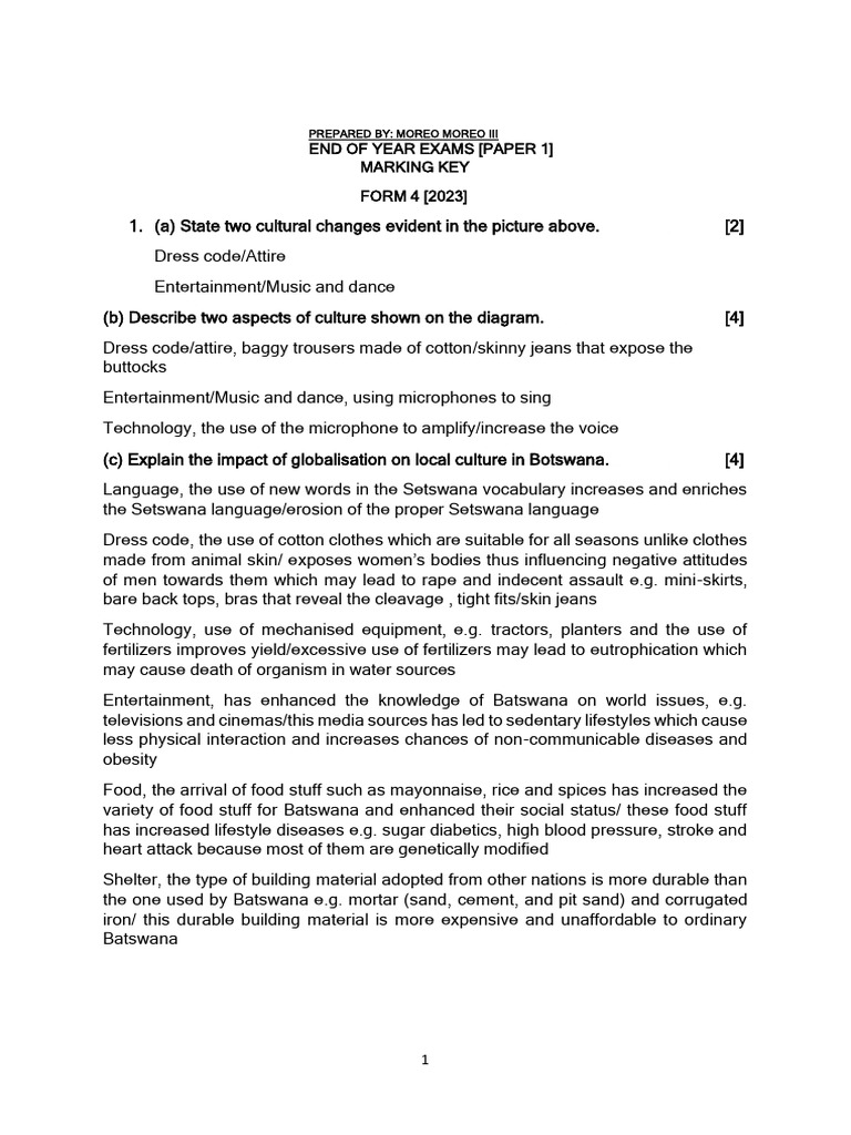 Marking Key End of Year Pp1 2023 | PDF | Family | Marriage